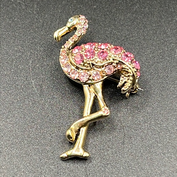 Vintage | Jewelry | Vintage Pink Flamingo Rhinestone Brooch | Poshmark